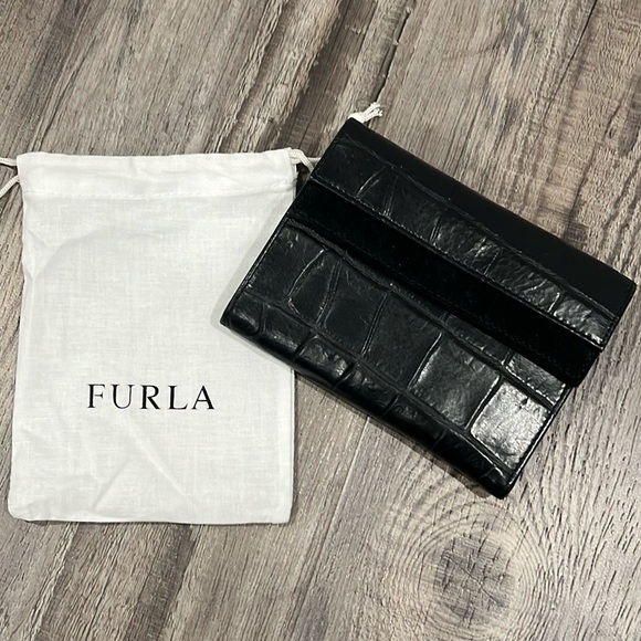 Furla | Bags | Furla Vintage Black Double Flap Onyx Suede Leather ...